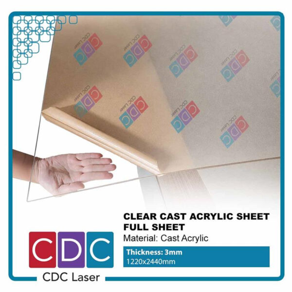 3mm Clear Cast Acrylic Sheet – Full Sheet (1220 x 2440mm)